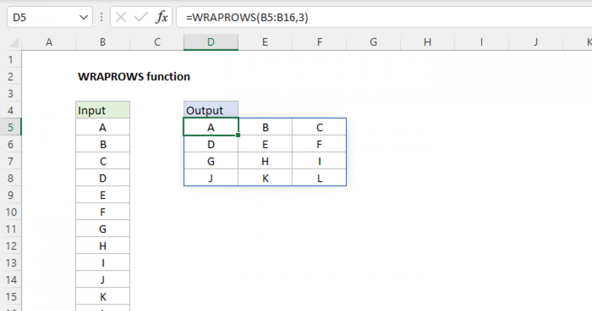 Excel Wraprows Function Exceljet